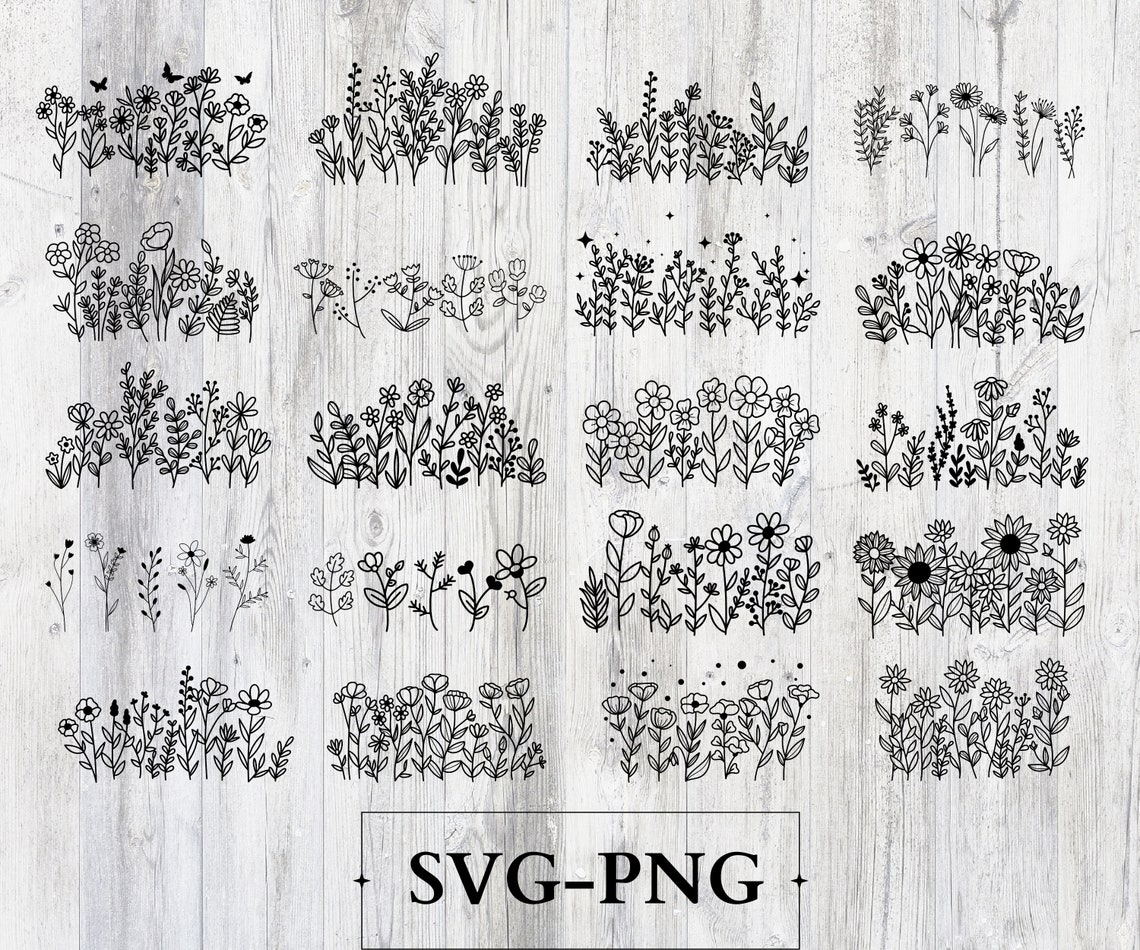 Wildflowers Svg, Wild Flower Svg Bundle, Floral Frame Svg, Split ...