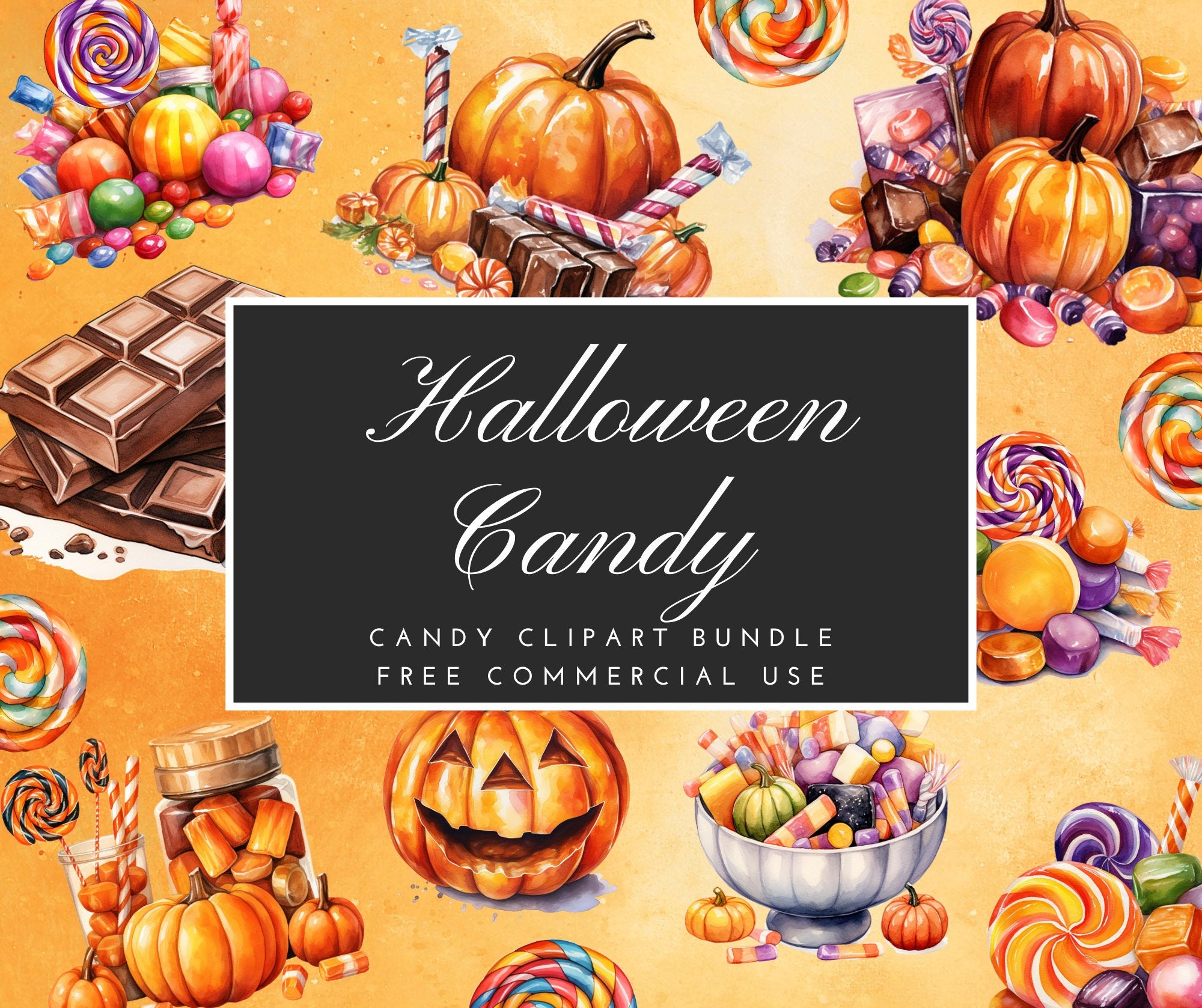 Halloween Candy Watercolor Digital Clipart Bundle PNG Free Commercial ...