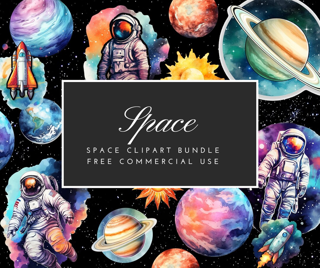 Outer Space Watercolor Clipart Bundle Planets Stars Rocket PNG Free ...