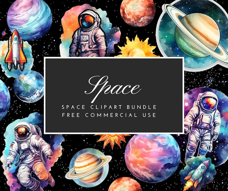 Outer Space Watercolor Clipart Bundle Planets Stars Rocket PNG Free ...