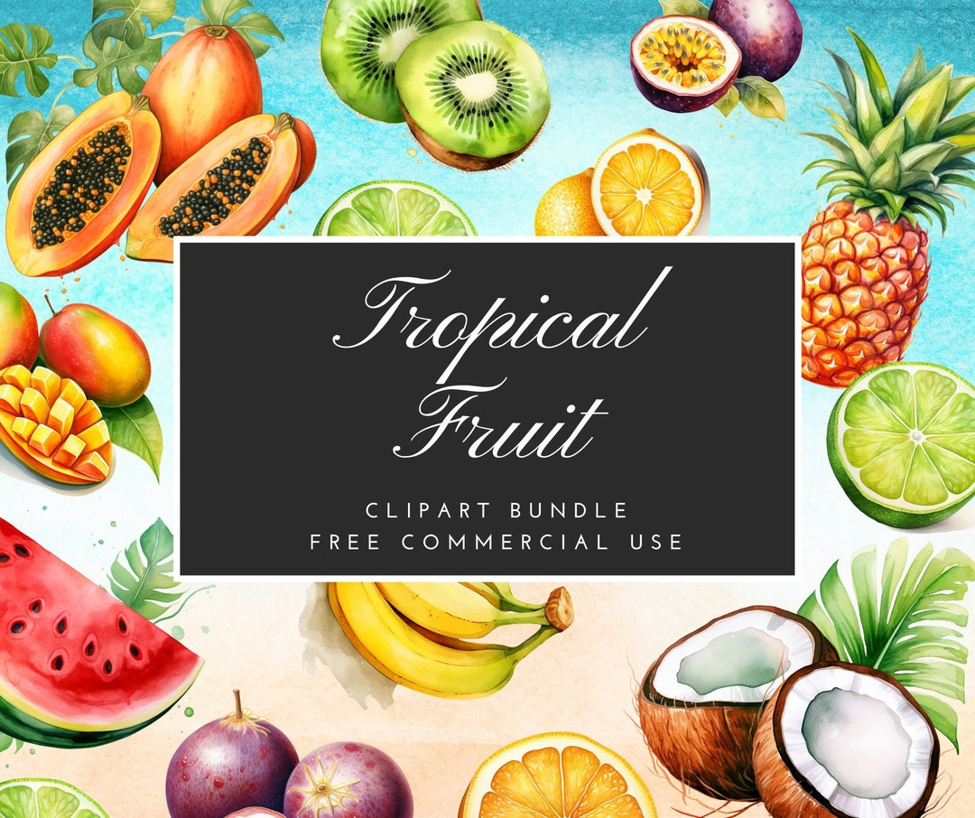 Tropical Fruit Watercolor Clipart Bundle PNG Free Commercial Use - Etsy