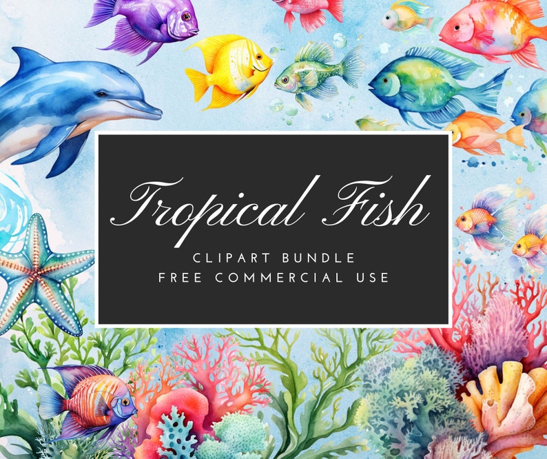 Tropical Fish Watercolor Clipart Graphic Bundle FREE Commercial Use - Etsy