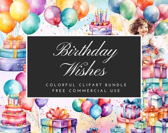 Colorful Birthday Cake, 10 PNG Pack, Digital Download, Watercolor ...