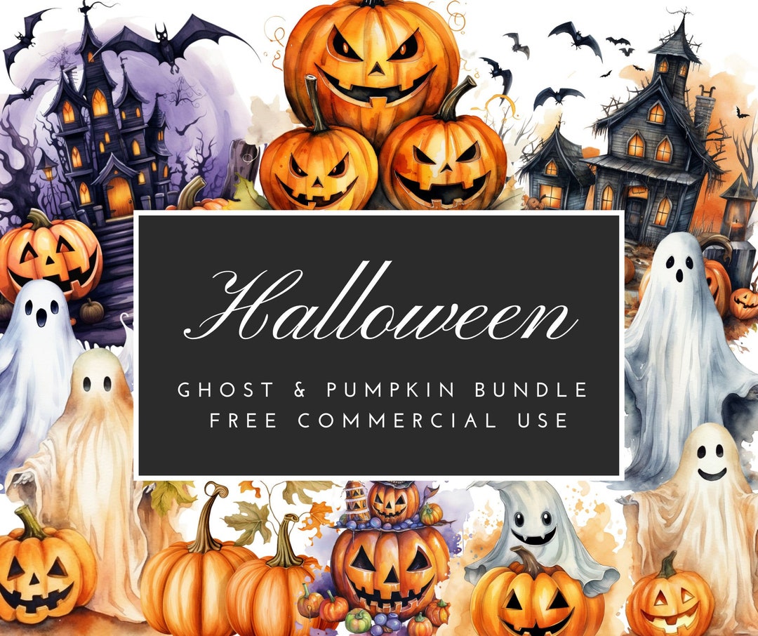 Halloween Watercolor Clipart Bundle Ghost & Pumpkins Digital - Etsy