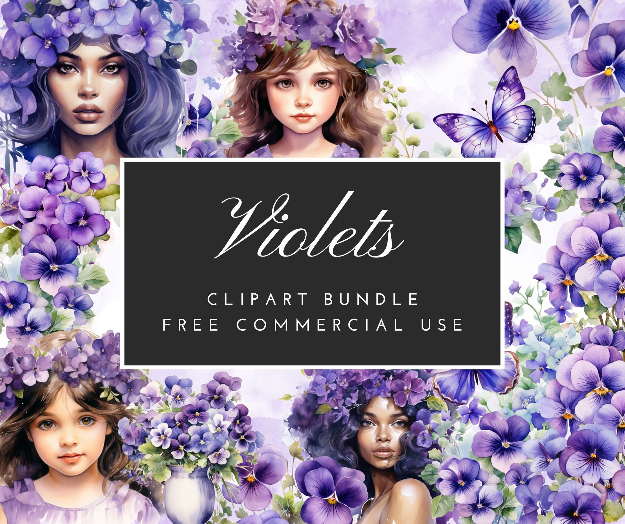 Watercolor Violets Floral Clipart Bundle FREE COMMERCIAL USE - Etsy
