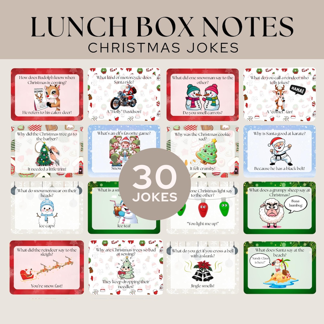 Kids Christmas Lunch Box Jokes: 30 Printable Holiday Notes (digital ...