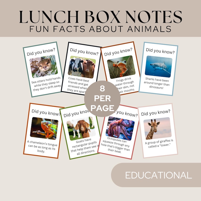 Fun Animal Fact Lunch Box Notes for Kids | Inspiring & Educational ...