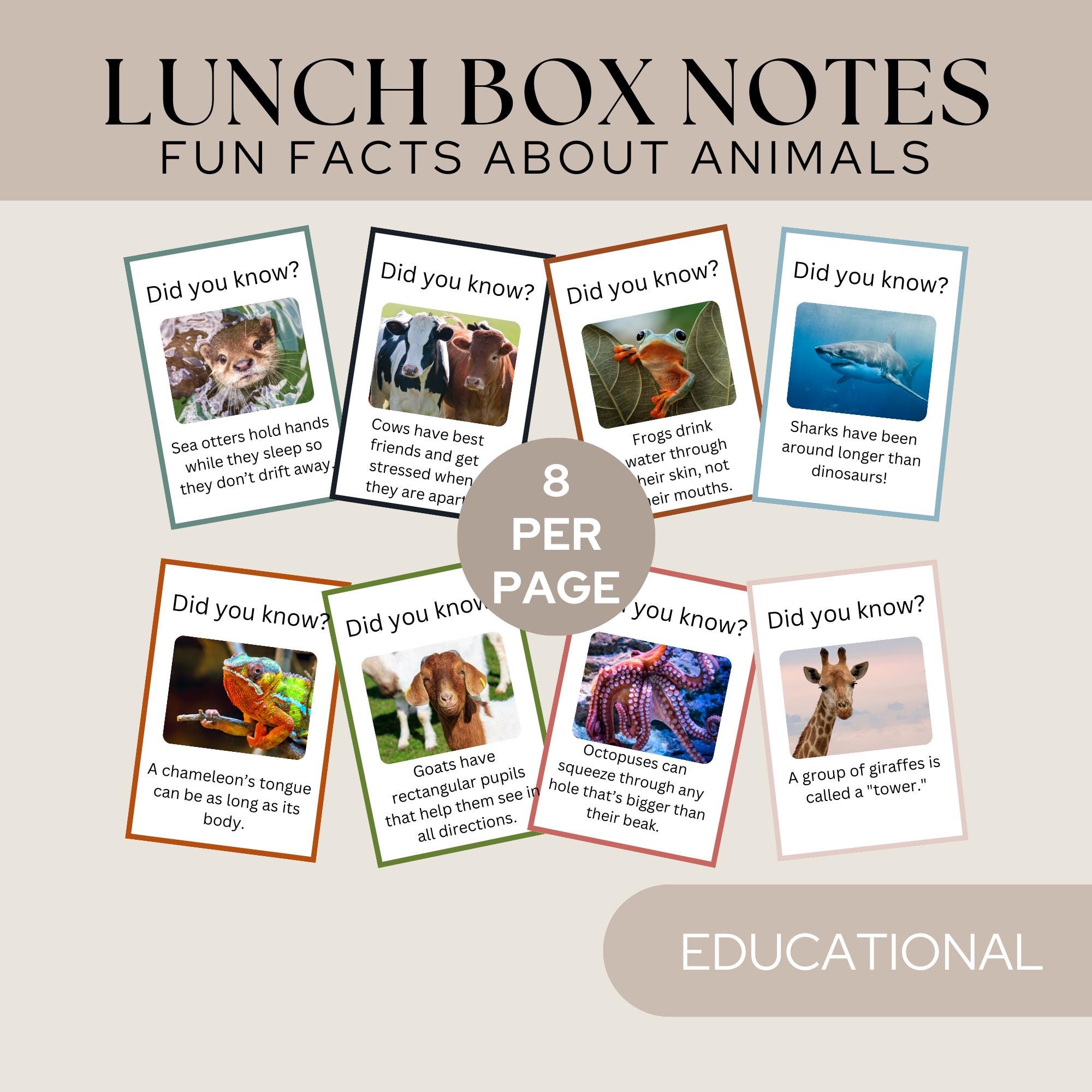 Fun Animal Fact Lunch Box Notes for Kids | Inspiring & Educational ...