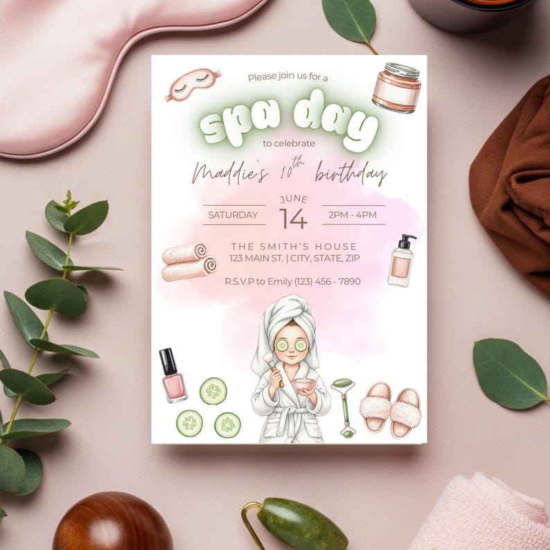 Spa Day Birthday Invitation, Girls Pamper Party Invite (digital ...