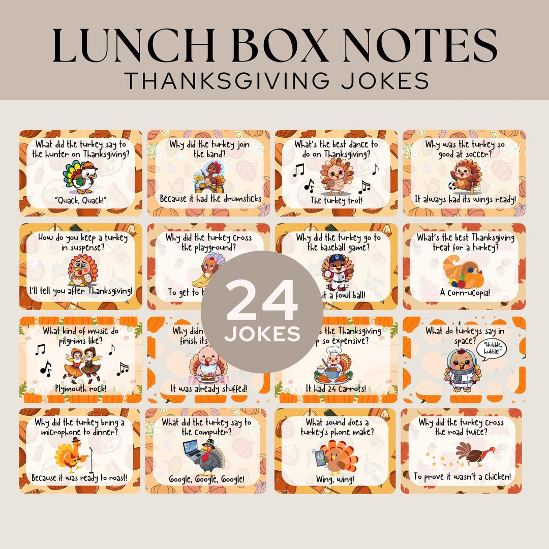 Kids Thanksgiving Lunch Box Jokes | Funny Thanksgiving Notes ...