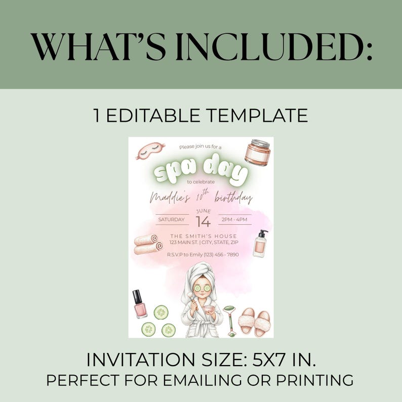 Spa Day Birthday Invitation, Girls Pamper Party Invite (digital ...