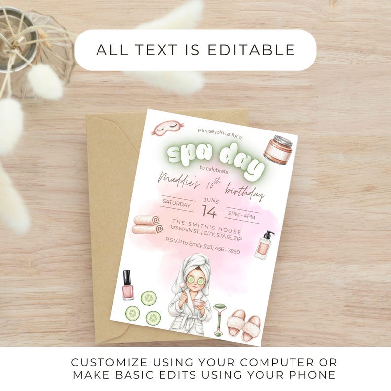 Spa Day Birthday Invitation, Girls Pamper Party Invite (digital ...