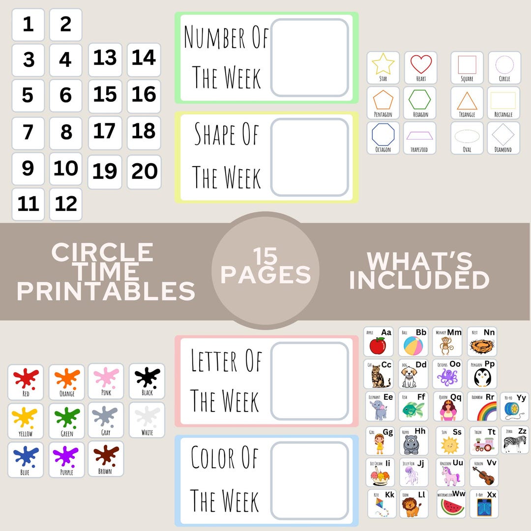 Circle Time Printables: Shapes, Colors, Numbers & Letters (PDF Download ...