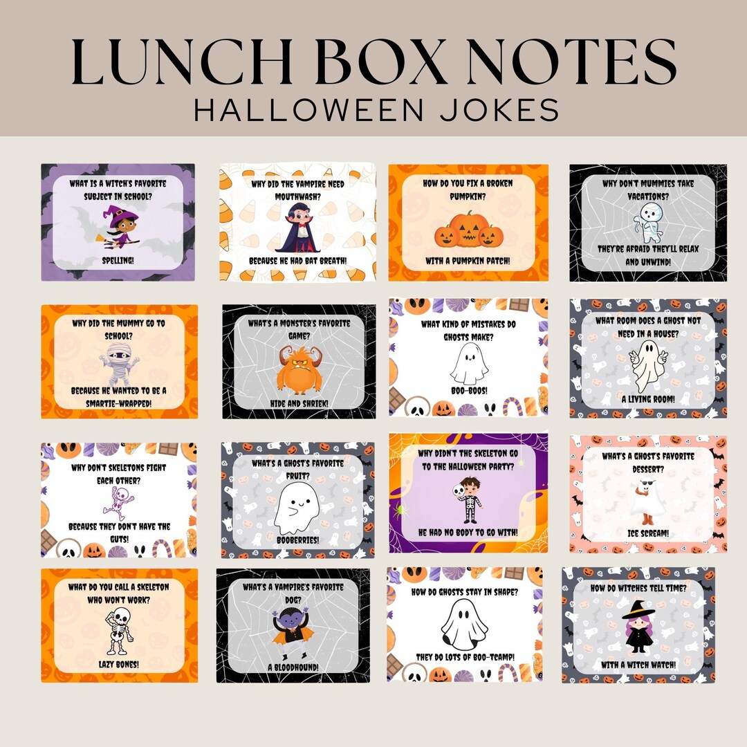 Kids Halloween Lunch Box Jokes: Spooky Printable Cards (digital ...