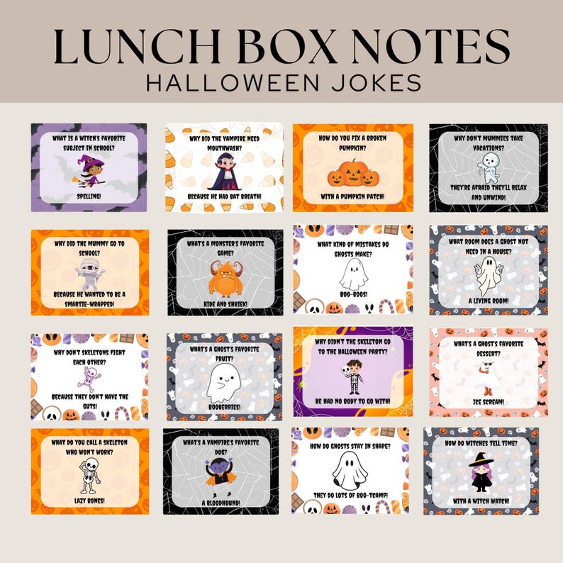 Kids Halloween Lunch Box Jokes: Spooky Printable Cards (digital ...