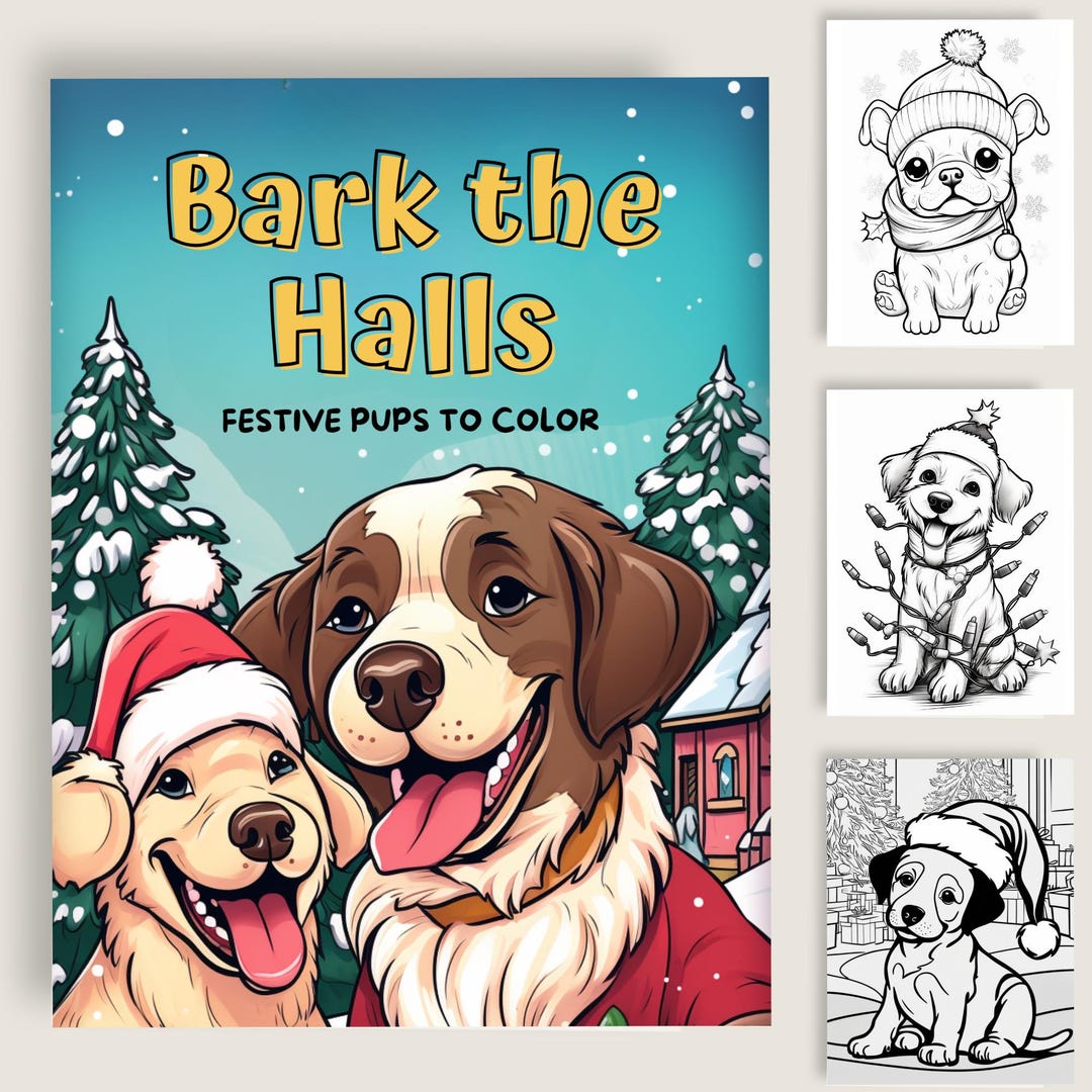 Cute Printable Puppy Holiday Coloring Book - Kawaii Christmas Coloring ...