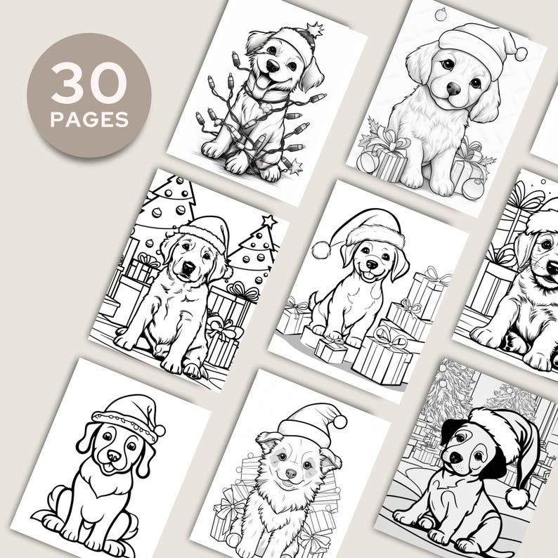 Puppy Christmas Coloring Book – Kawaii Winter Holiday Pages (digital ...