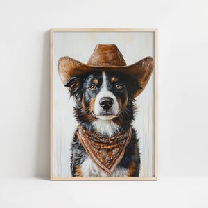 Cowboy Australian Shepherd Digital Art | Rustic Western Dog Portrait ...