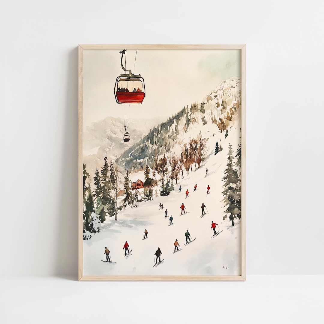 Vintage Ski Lift Digital Wall Art | Winter Ski Slopes Decor | Retro ...