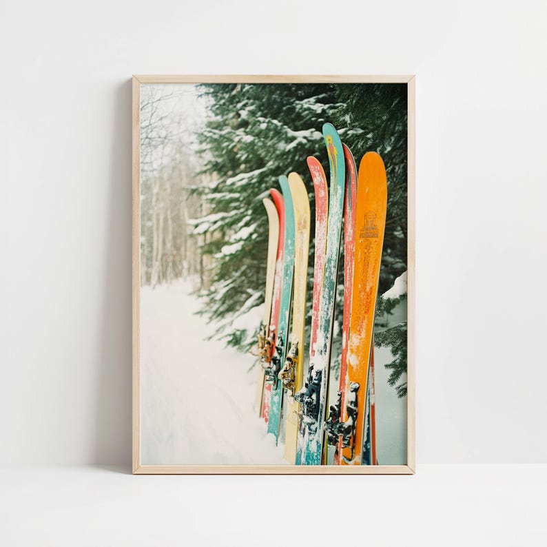 Colorful Vintage Ski Wall Art | Retro Winter Mountain Decor | Printable ...
