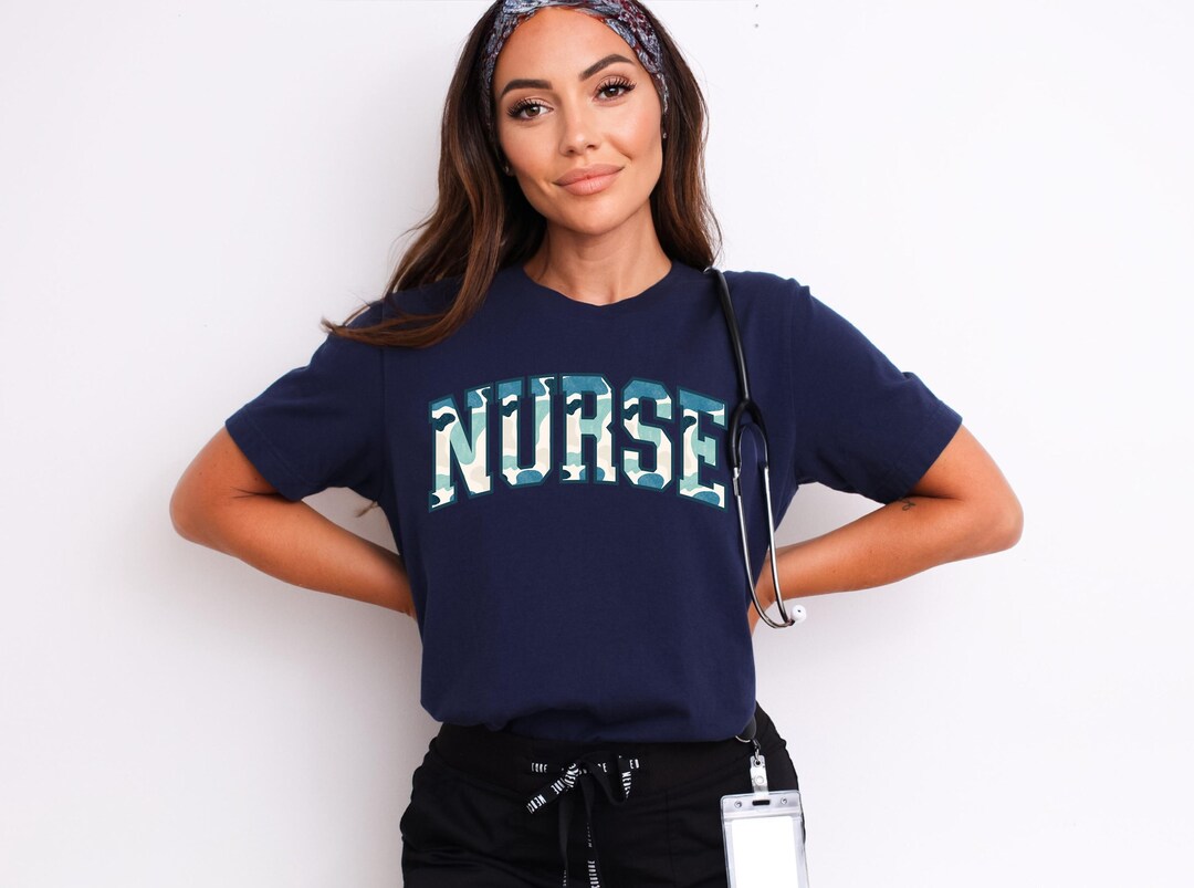 Bella Canvas Nurse Block Letter Tee, Retro Blue Graphic Tee, RN Unisex ...