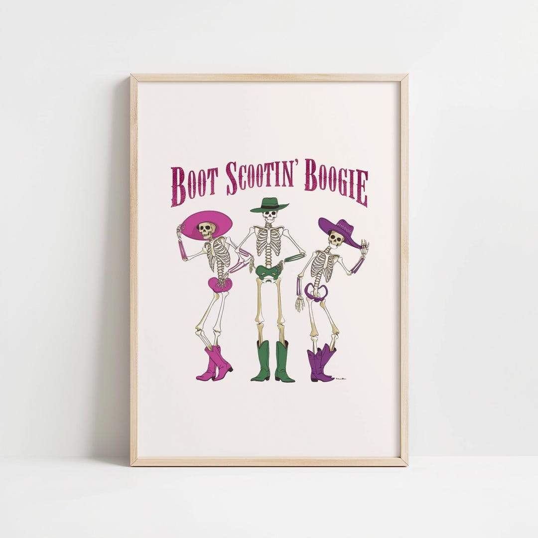 Halloween Dancing Skeletons Boot Scootin Boogie Western Wall Art Print ...