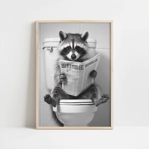 Set of 3 Funny Raccoon Bathroom Wall Art Prints, Black and White Cute ...