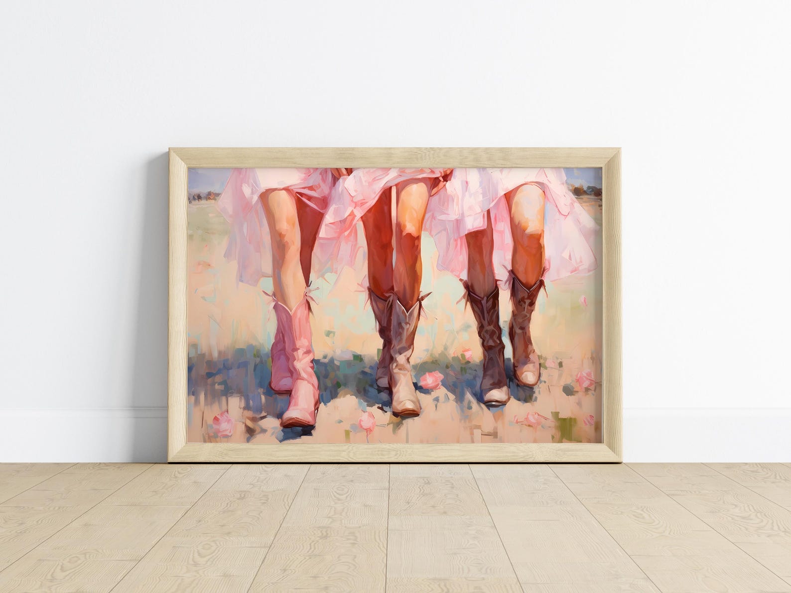 Coquette Cowgirl Boots Wildflower Field Wall Art, Preppy Cowgirl Flower ...