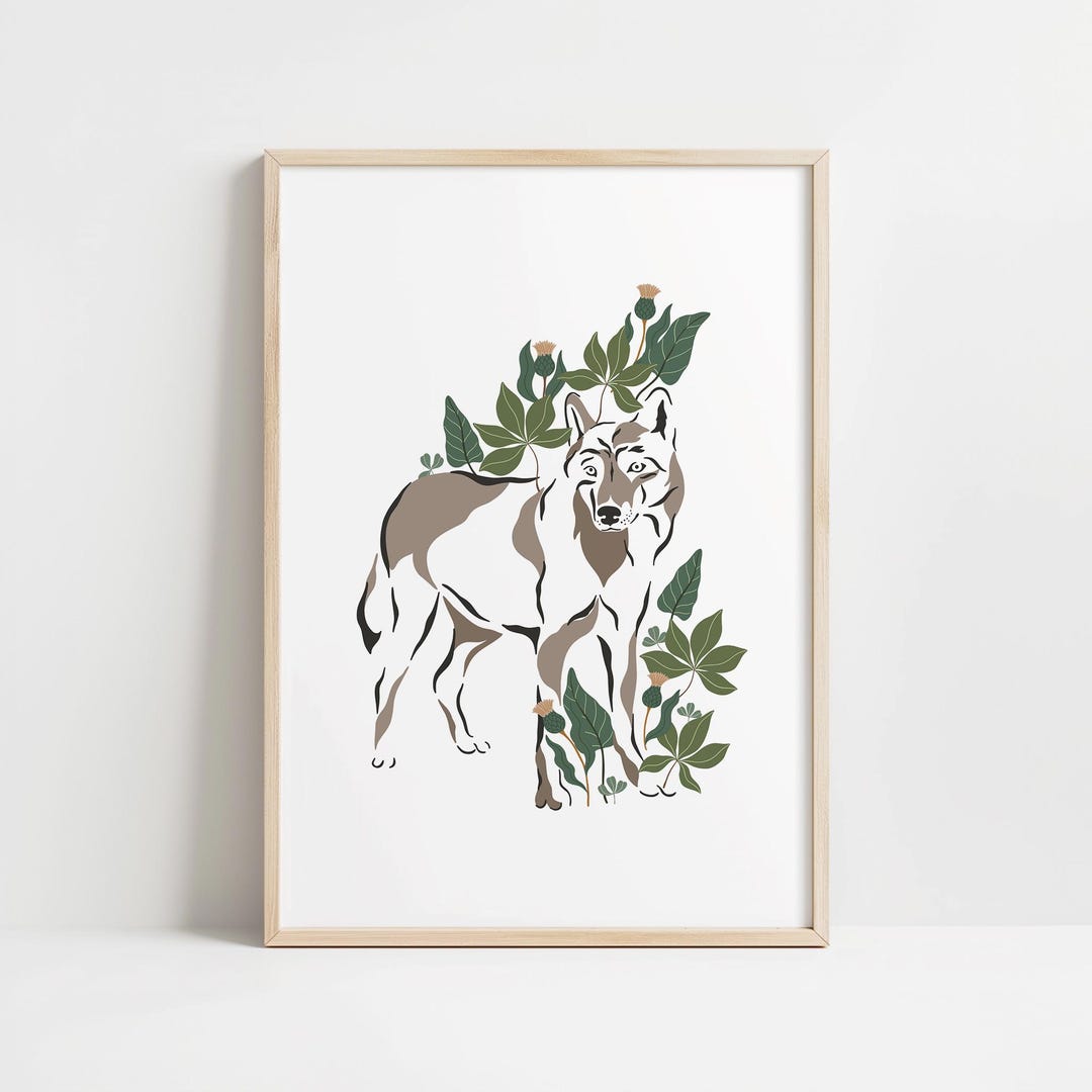 Bohemian Wolf Wall Art Poster, Boho Wolf Portrait, Floral Modern Wall ...