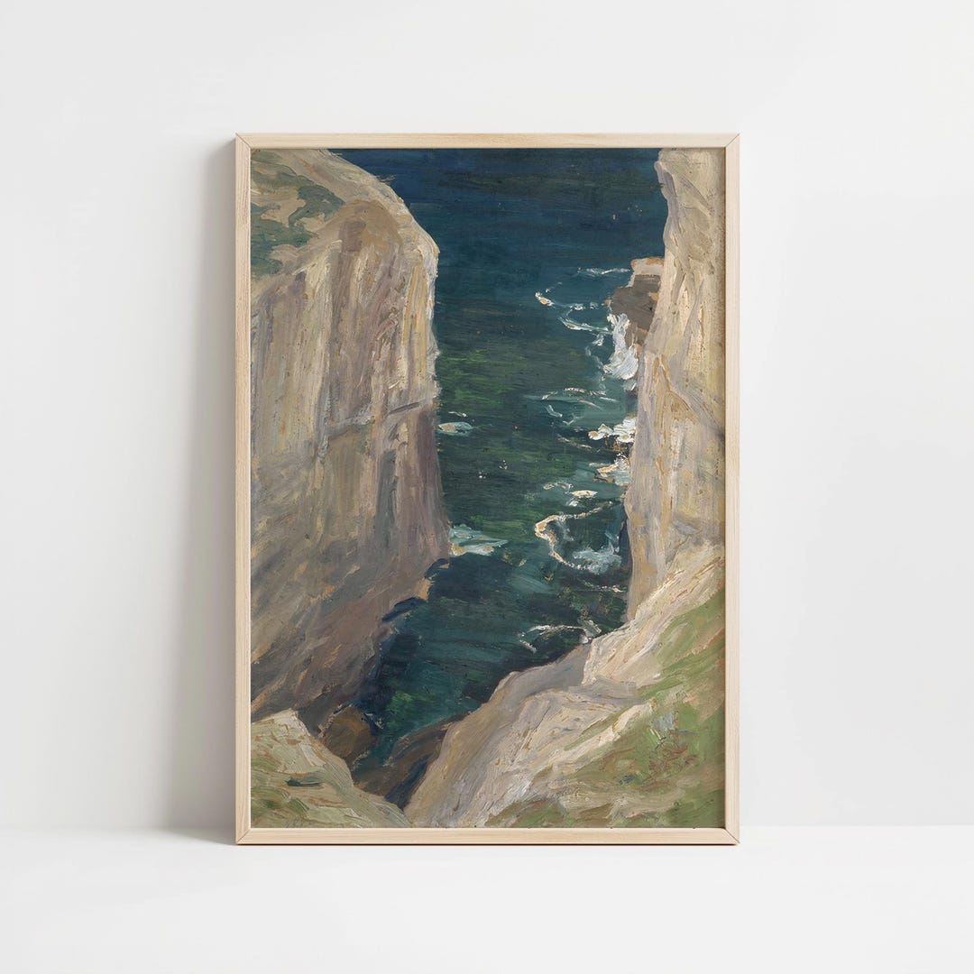 Vintage Coastal Cliffside Painting | Vintage Landscape Artwork ...