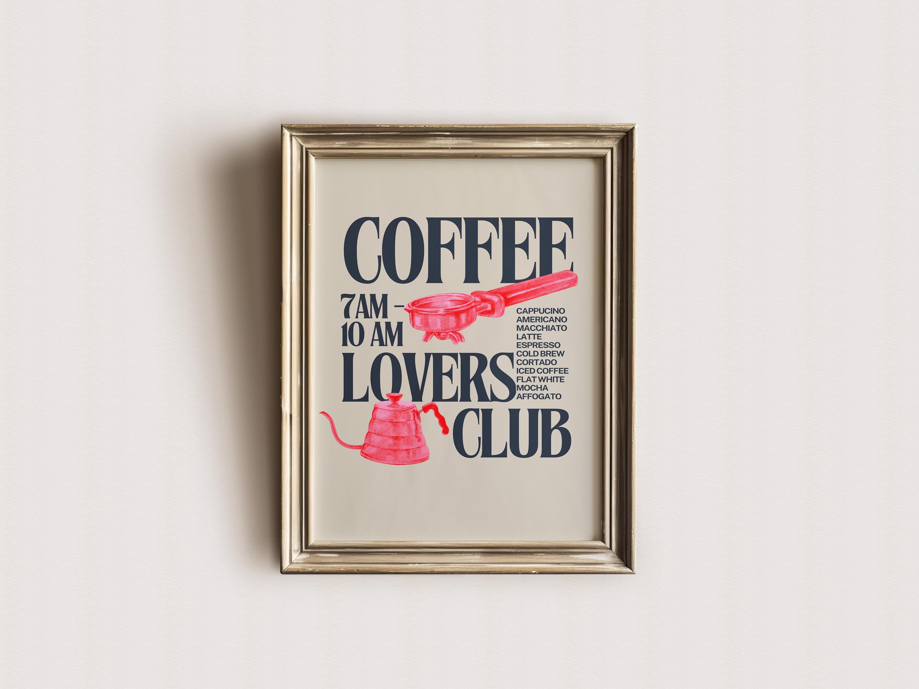 Coffee Lovers Club Wall Art Print, Cute Pink Coffee Bar Decor, Retro ...