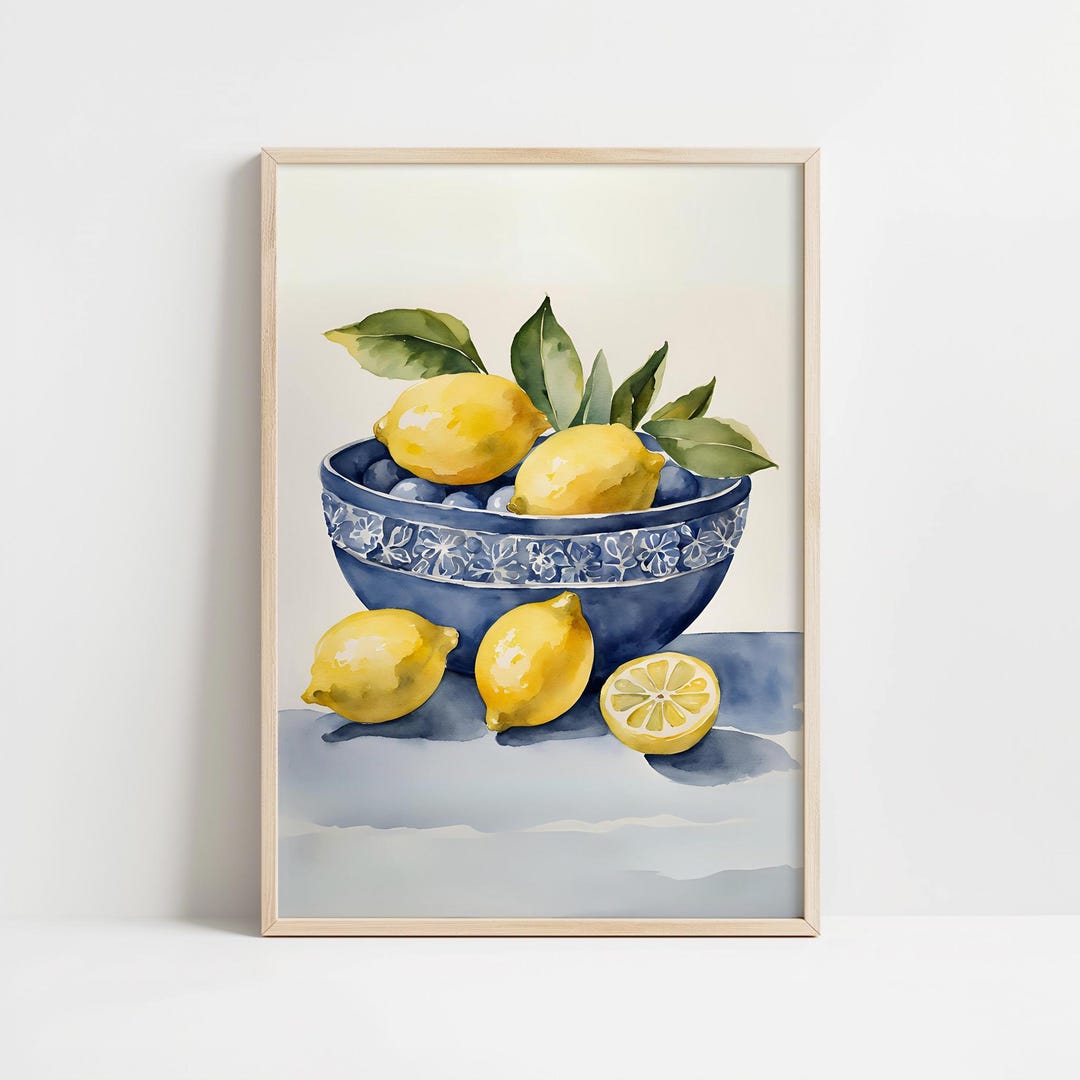 Watercolor Lemons Kitchen Wall Art, Bowl of Lemons Poster, Watercolor ...