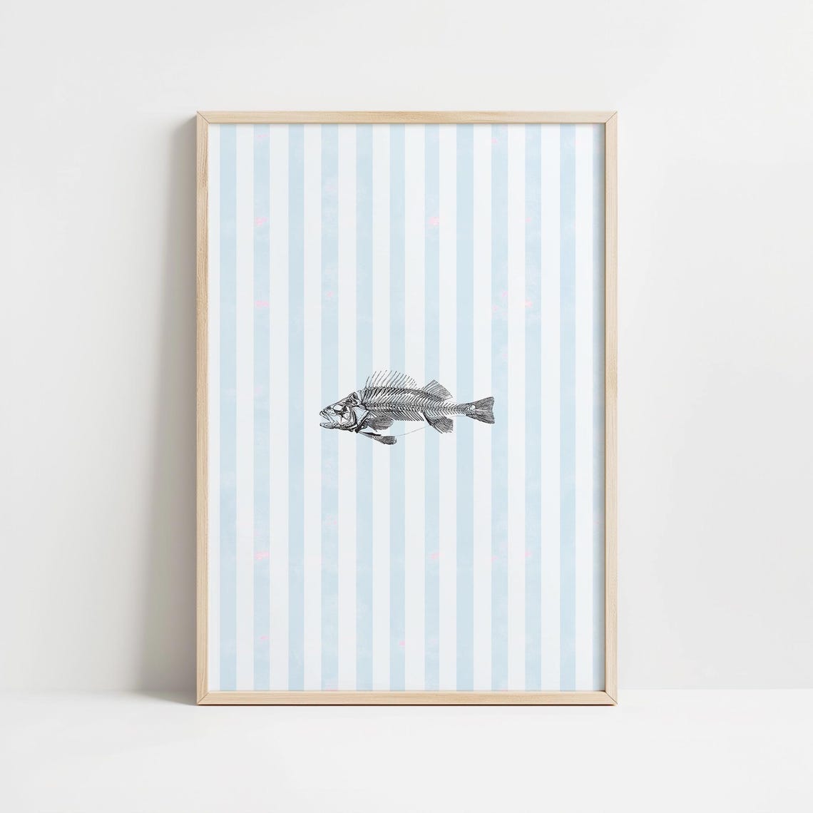 Blue Striped Fish Print Set of 6 Wall Art, Nautical Wall Decor, Vintage ...