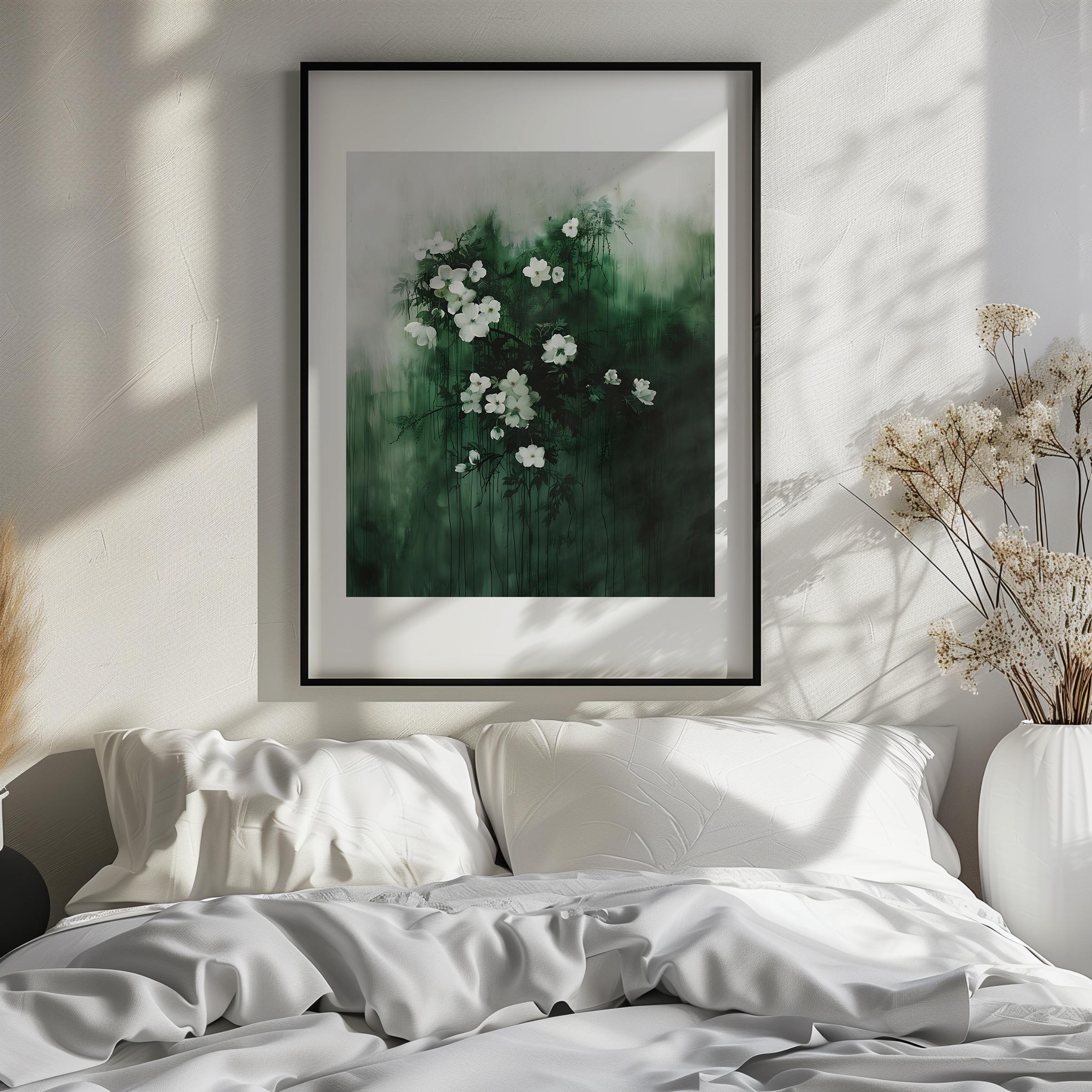 Minimalist Moody White Flower Wall Art Print, Elegant Botanical Wall ...