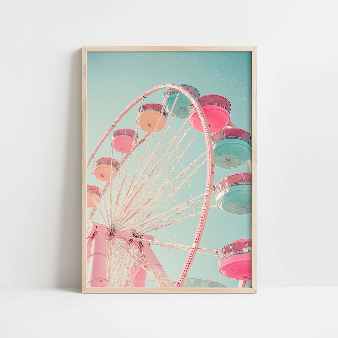 Retro Ferris Wheel Wall Art Print, Aesthetic Pastel Artwork, Vintage ...
