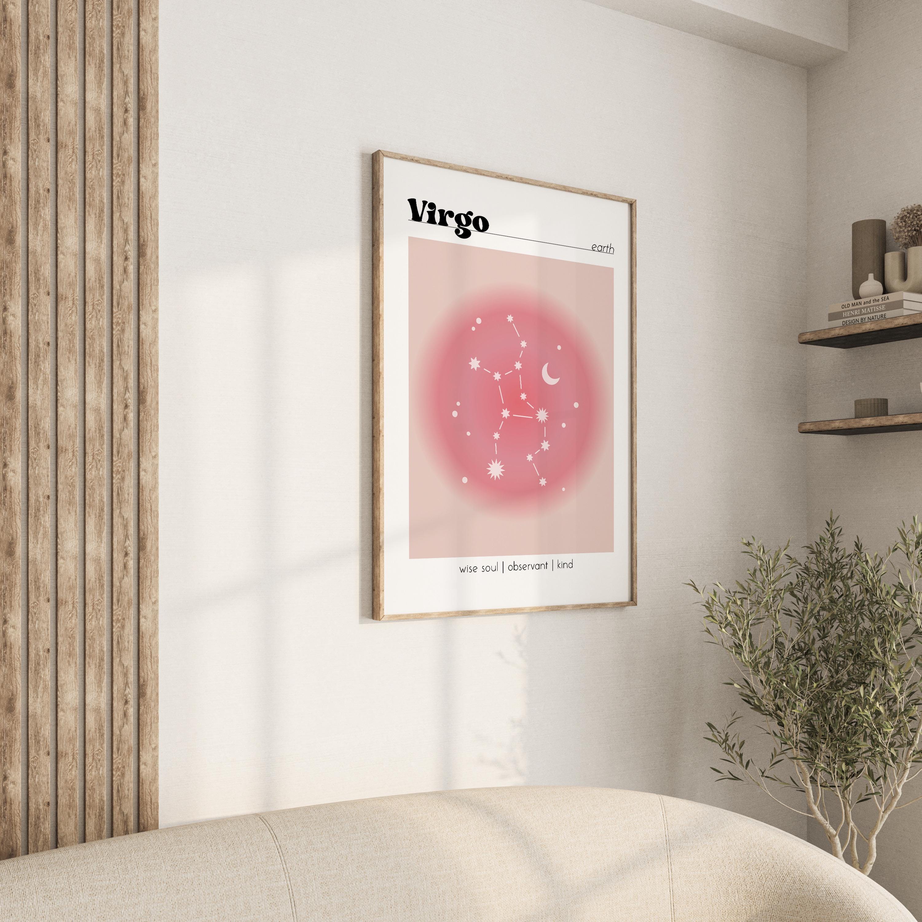 Virgo Zodiac Sign Aura Printable Wall Art | Pink Constellation Poster ...