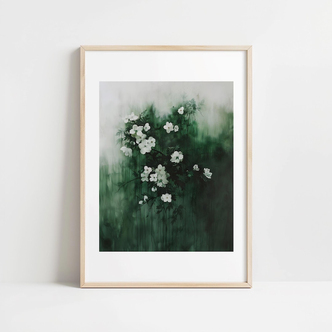 Minimalist Moody White Flower Wall Art Print, Elegant Botanical Wall ...