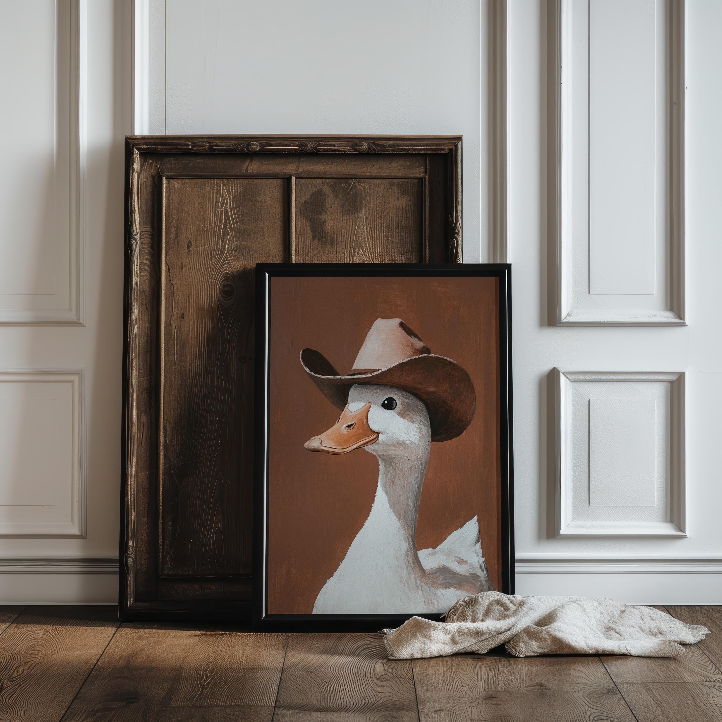Cowboy Duck Portrait | Funny Farmhouse Animal Art | Western Duck Wall ...
