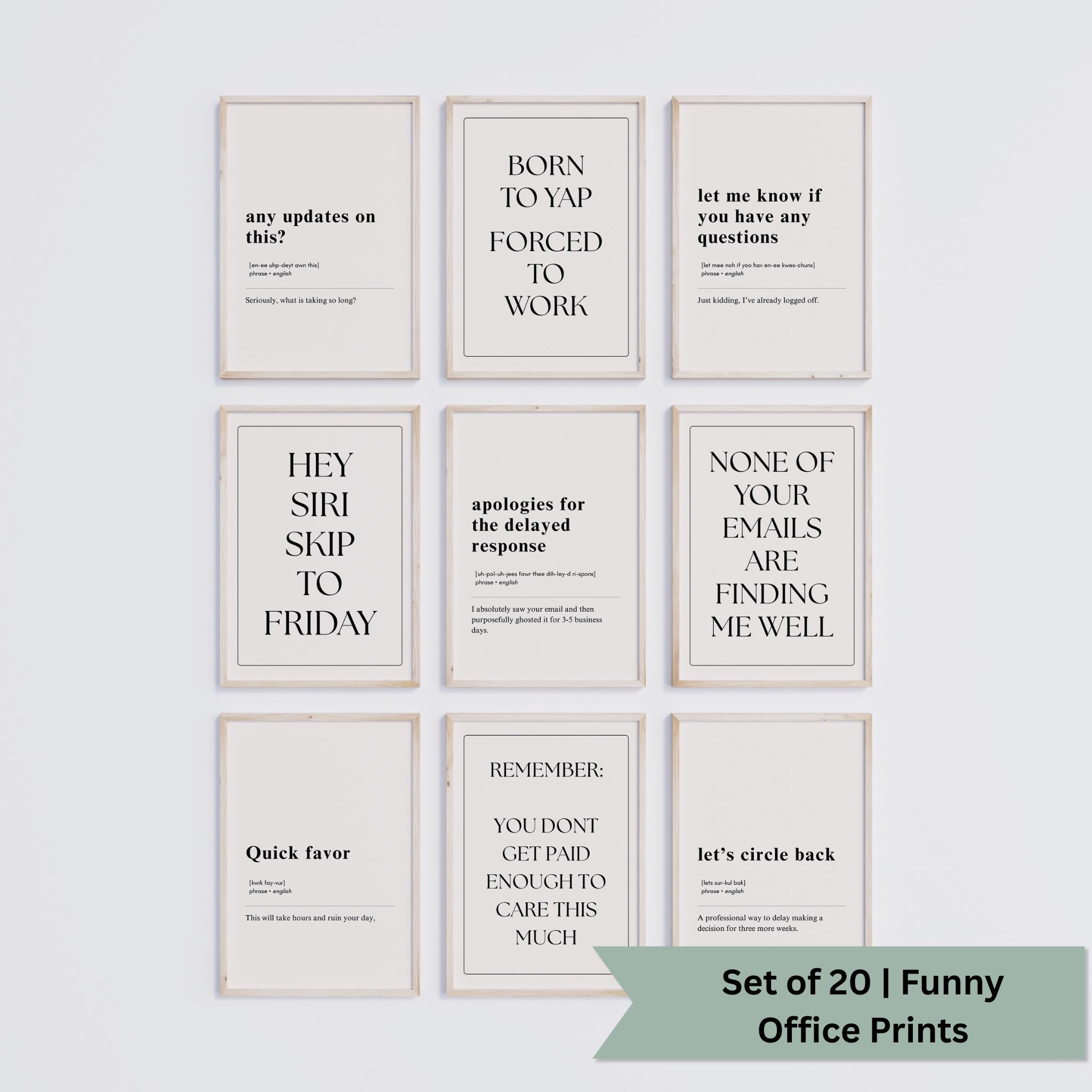 Funny Office Wall Art Set of 20 | Minimalist Printable Work Quotes | Sarcastic Cubicle Coworker ...