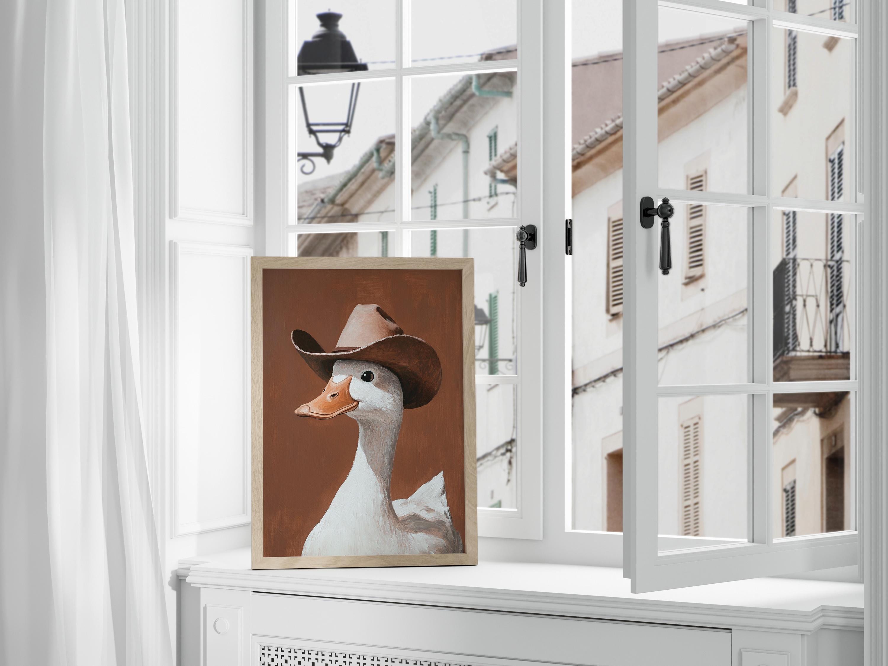 Cowboy Duck Portrait | Funny Farmhouse Animal Art | Western Duck Wall ...
