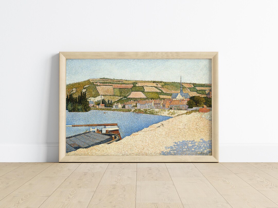 Vintage French Riviera Coastal Scene | Pointillism Landscape Art ...