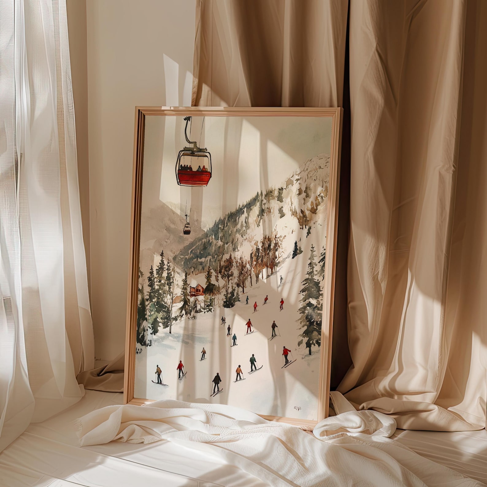 Vintage Ski Lift Digital Wall Art | Winter Ski Slopes Decor | Retro ...