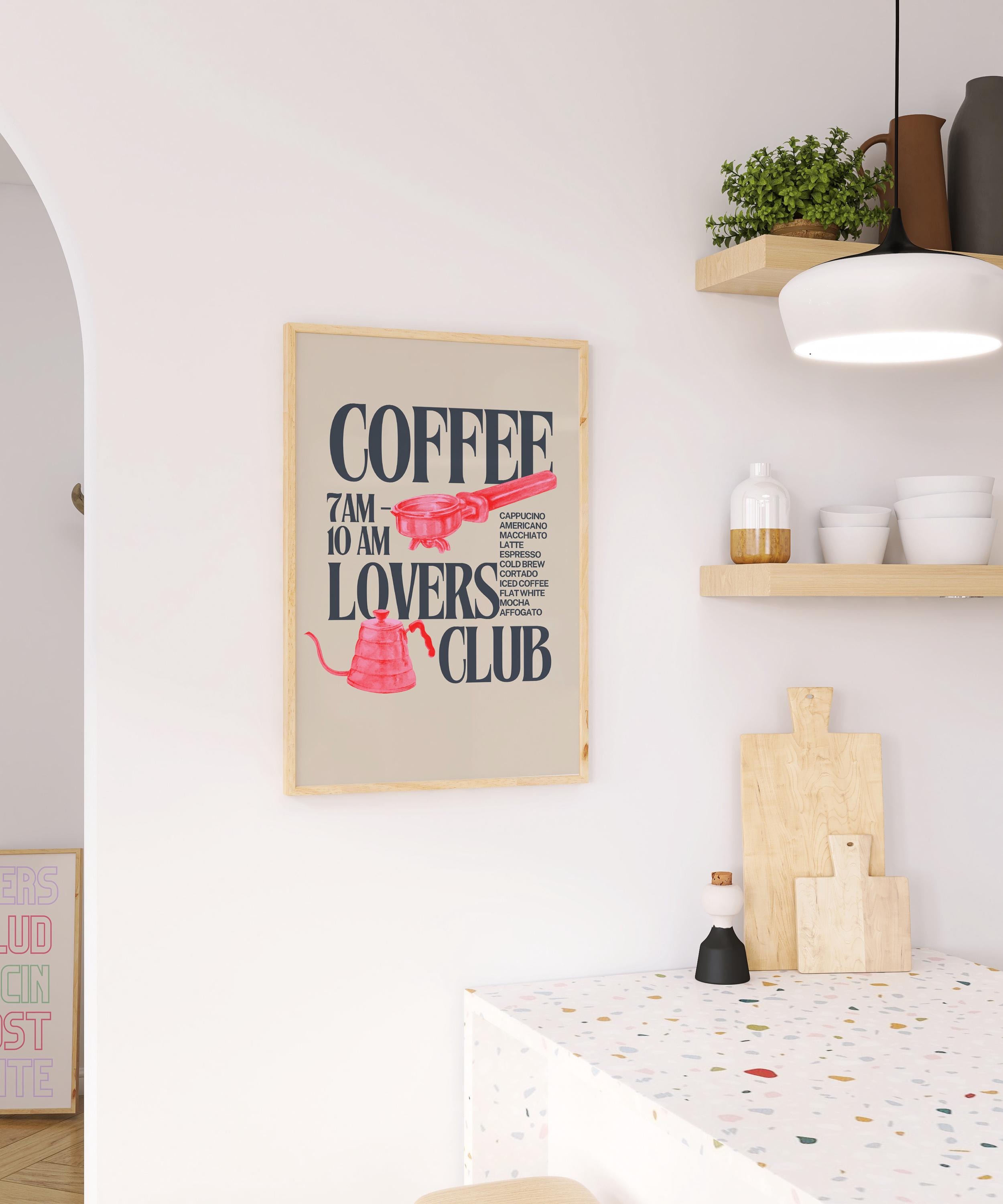 Coffee Lovers Club Wall Art Print, Cute Pink Coffee Bar Decor, Retro ...