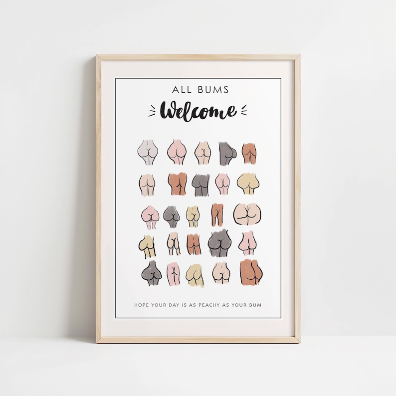 Funny Bathroom All Bums Welcome Wall Art Print, Funny Booty Bathroom ...