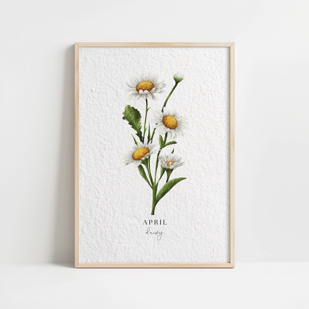 Watercolor April Daisy Birth Month Flower Vintage Floral Art Print ...