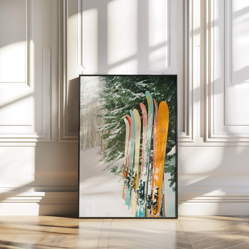 Colorful Vintage Ski Wall Art | Retro Winter Mountain Decor | Printable ...