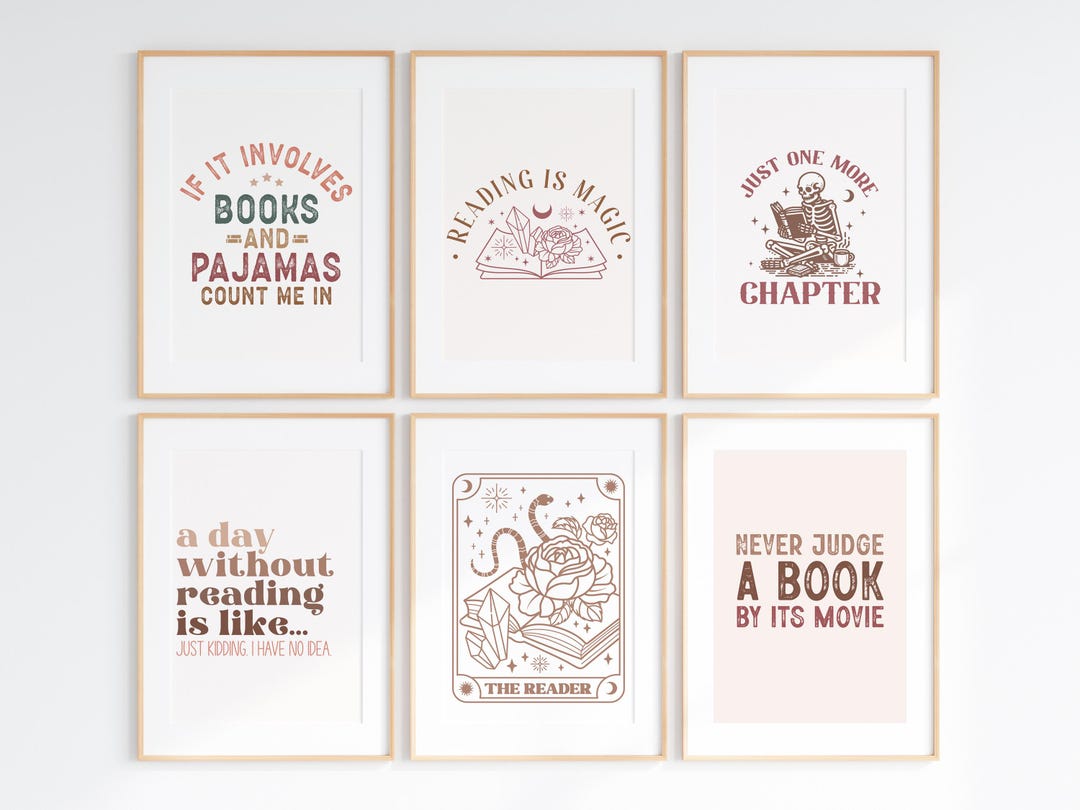 Book Quotes Set of 6 Wall Art Posters, Reading Book Quotes Wall Decor ...