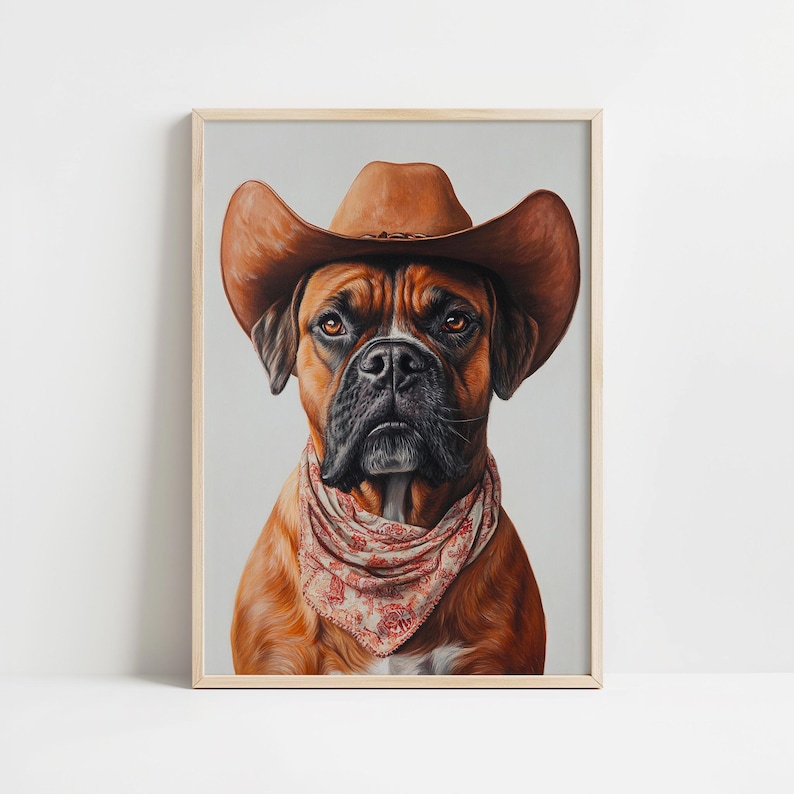 Western Boxer Dog Digital Art | Cowboy Hat Boxer Wall Art | Rustic Dog ...