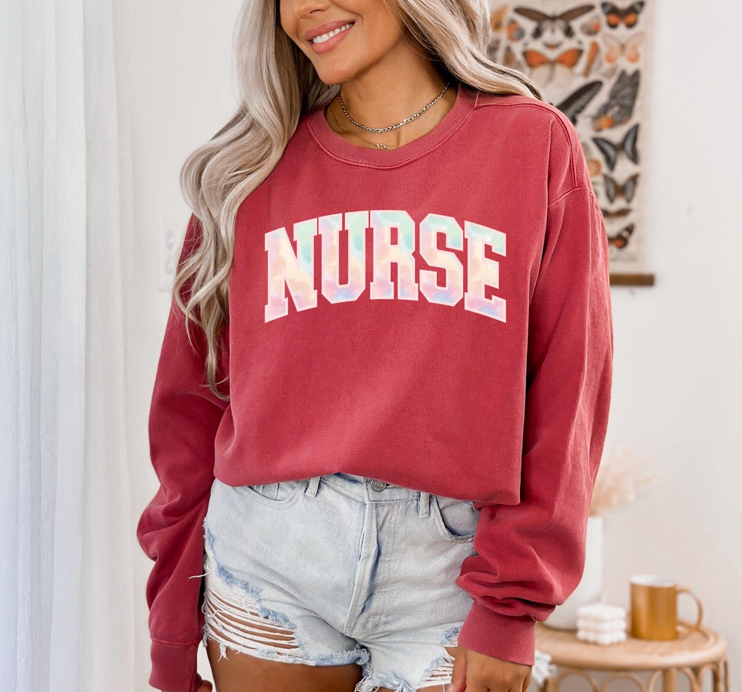 Comfort Colors Nurse Block Letter Graphic Sweatshirt, Pastel Watercolor ...