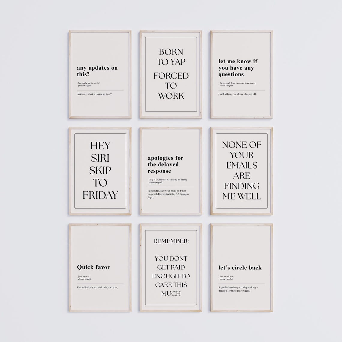 Funny Office Wall Art Set of 20 | Minimalist Printable Work Quotes ...